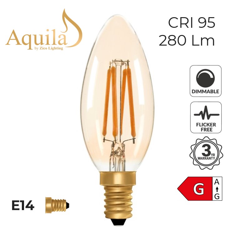 Amber Candle Dimmable LED Light Bulb (E14 Screw In) - Buy Direct